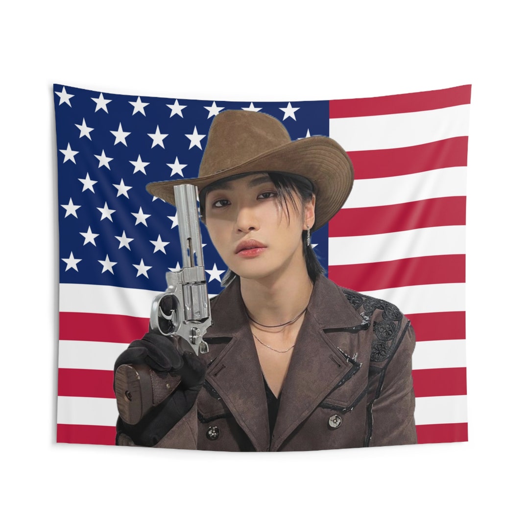 Ateez Seonghwa America Flag Tapestry, Kpop Funny Room Merch, Gift for ...
