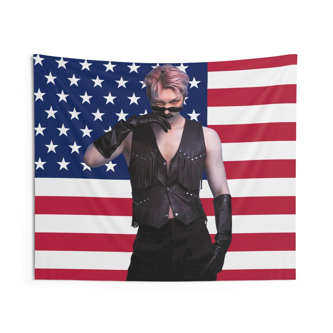 Ateez Mingi America Flag Tapestry, Kpop Funny Room Merch, Gift for ...