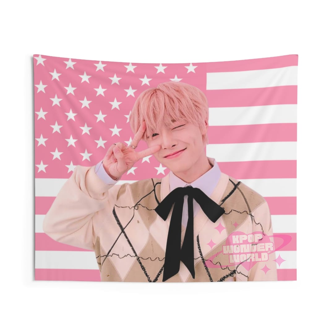 Stray Kids I.N Pink America Flag Tapestry, Kpop Room Merch, Gift for ...
