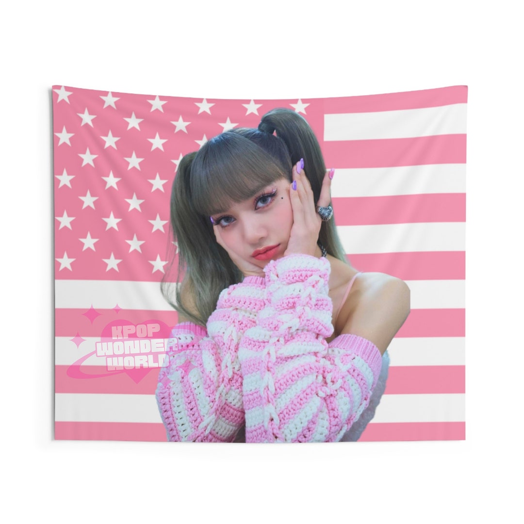 Blackpink Lisa Pink America Flag Tapestry, Kpop Funny Room Merch ...