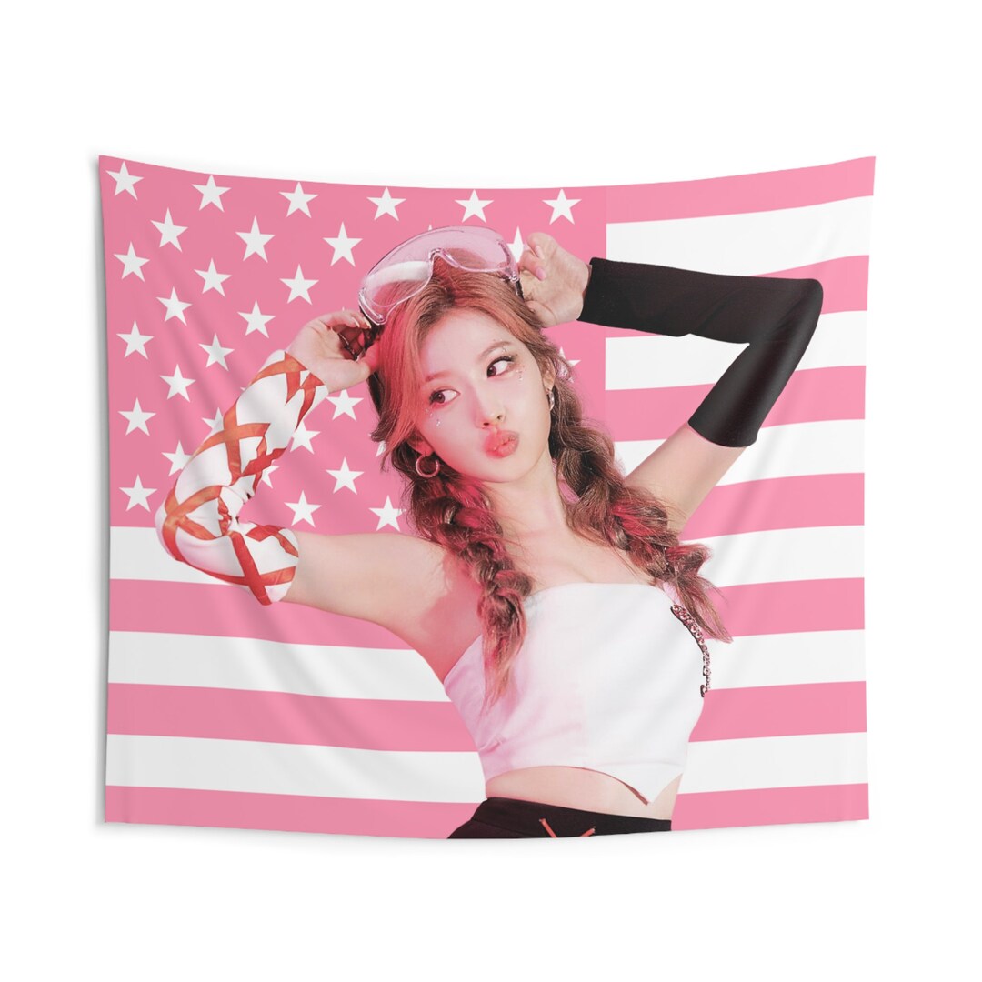Twice Sana Pink America Flag Tapestry, Kpop Funny Room Merch, Gift for ...