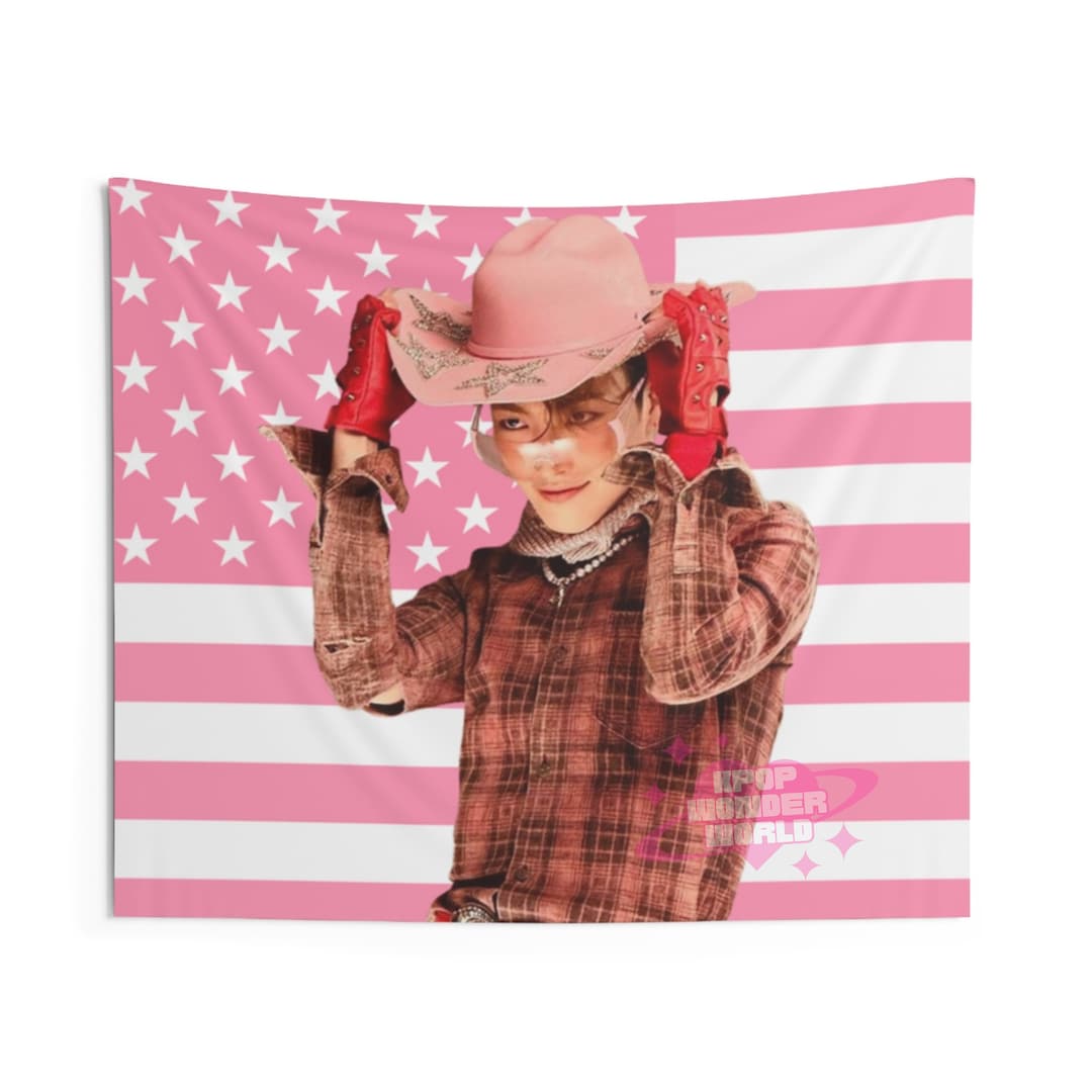 Ateez Hongjoong America Flag Tapestry, Kpop Funny Room Merch, Gift for ...