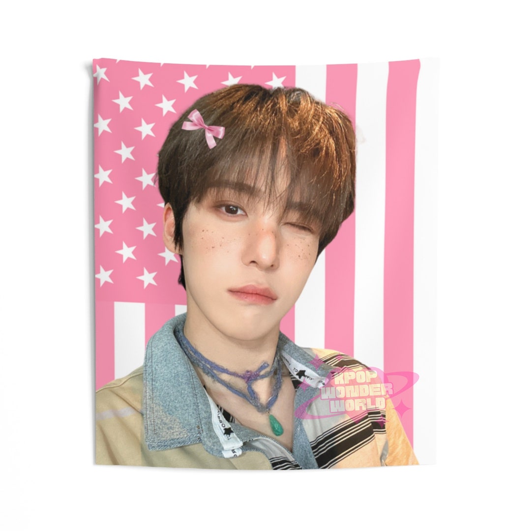 Ateez Yunho Pink America Flag Tapestry, Kpop Room Decor, Gift for Ateez ...