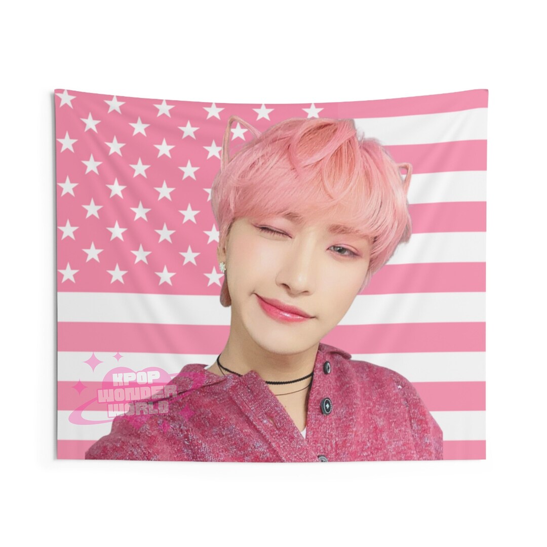 Ateez Seonghwa Pink America Flag Tapestry, Kpop Funny Room Merch, Gift ...