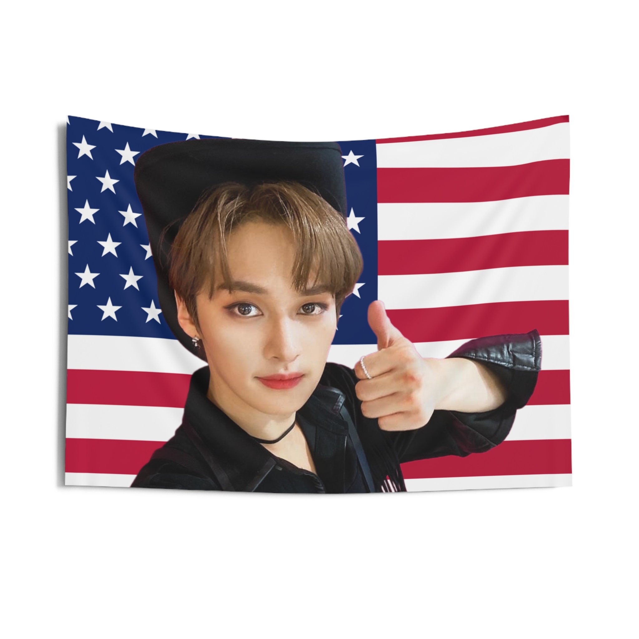 Stray Kids Lee Know America Flag Tapestry, Kpop Funny Room Merch, Gift ...