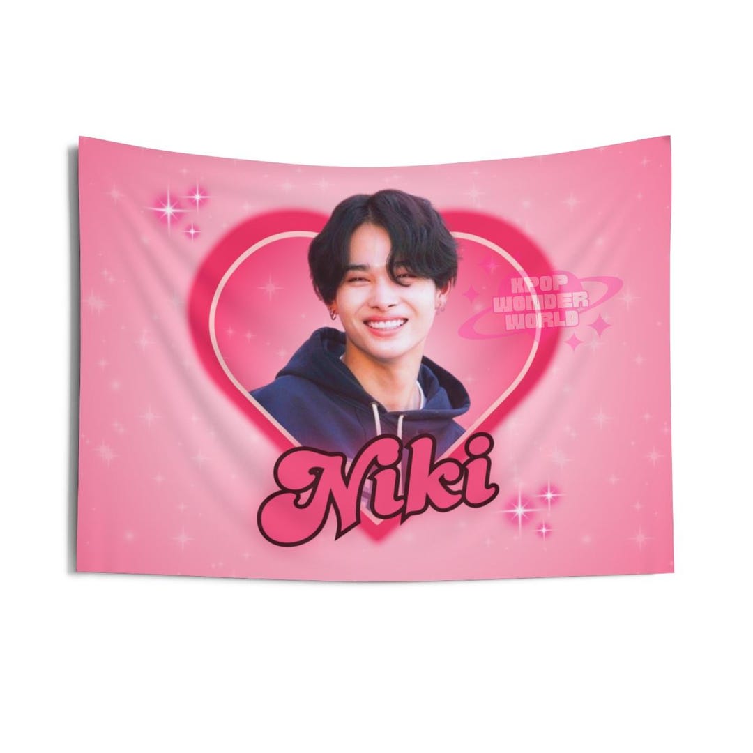 Kpop Enhypen Niki Pink Heart Wall Tapestry Flag, Home Decor, Dorm Room ...