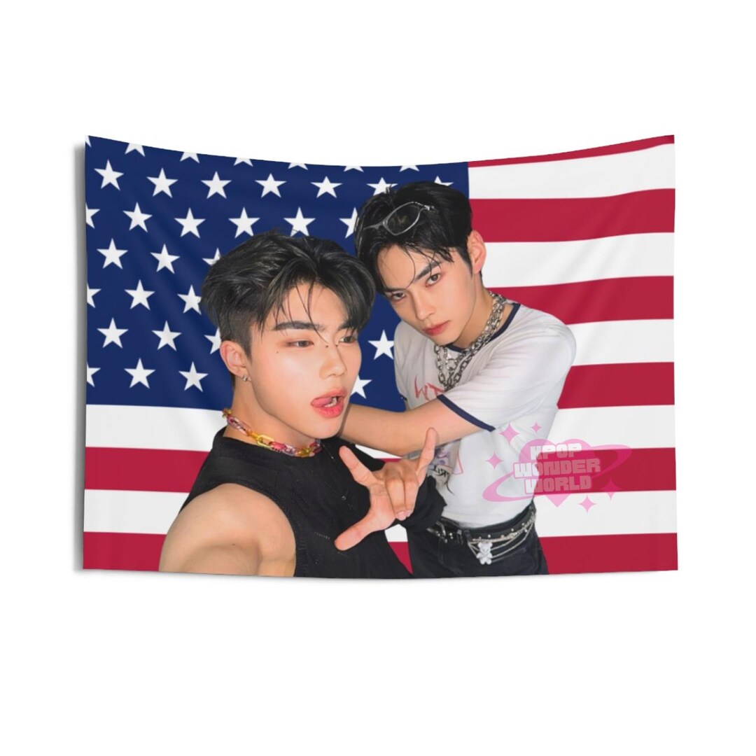 ZB1 Hanbin Gunwook America Flag Tapestry, Kpop Wall Decor, Zero Base ...