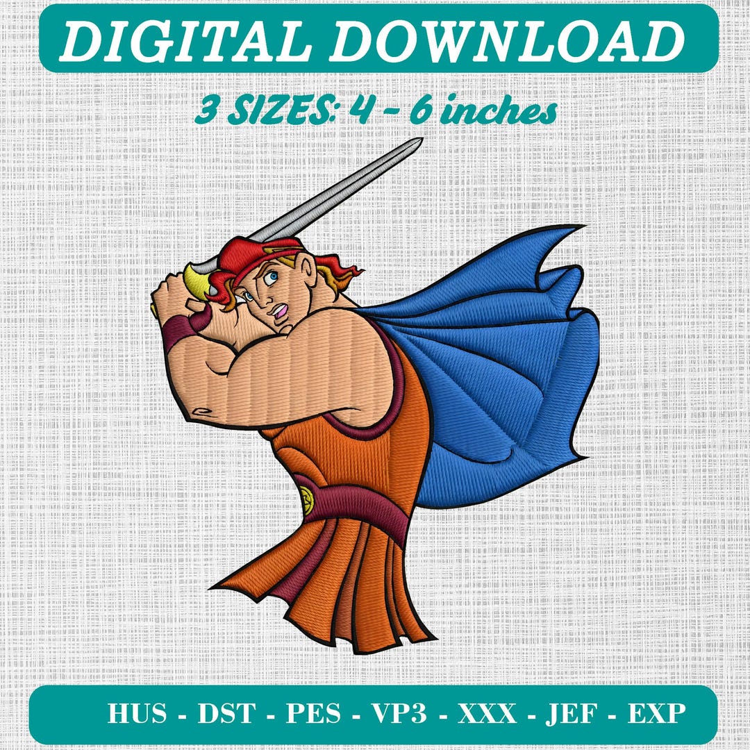 Mythology Warrior Embroidery Design, Cartoon Hero Sword File (digital ...
