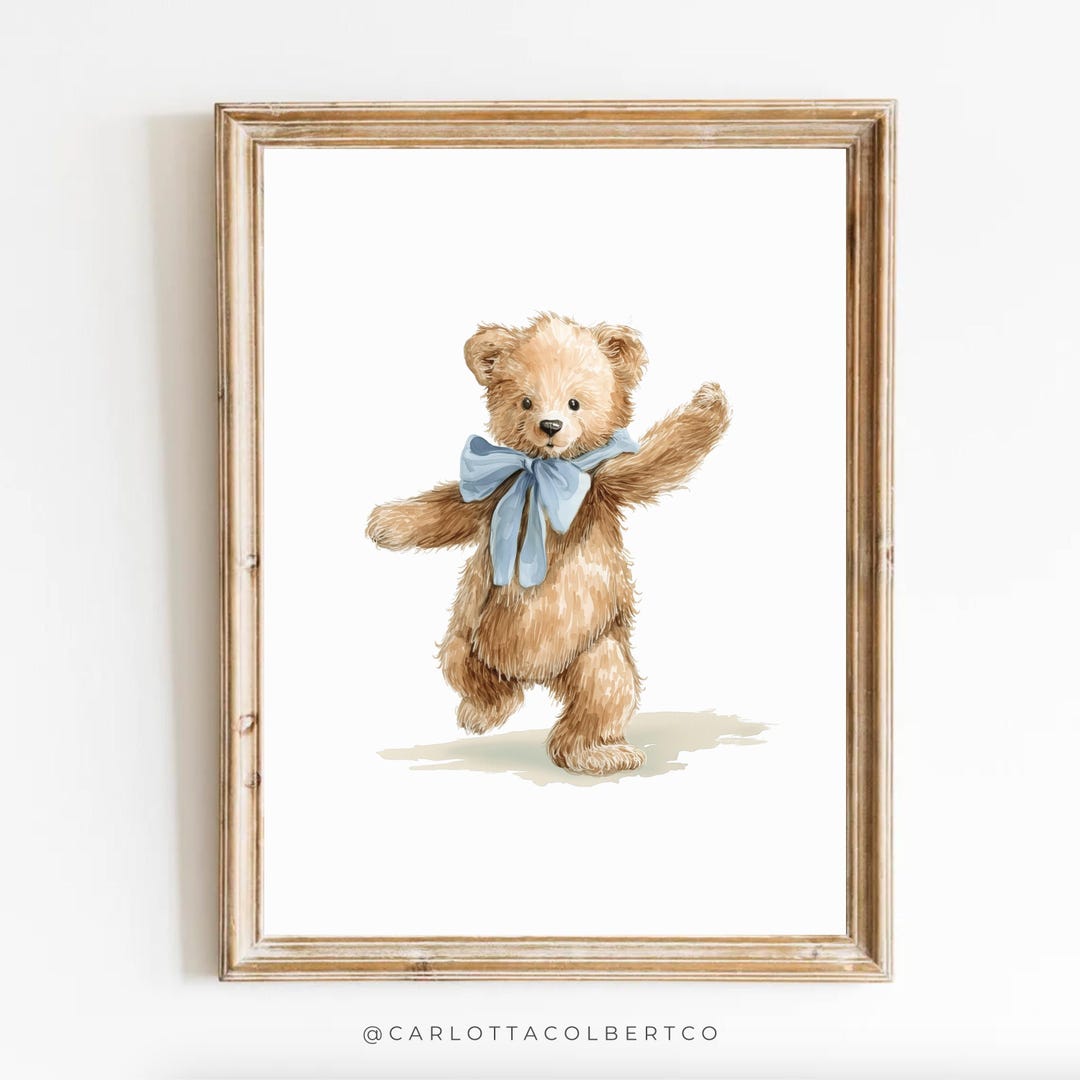 Vintage Blue Teddy Bear Nursery Art Print: Boy's Room Decor (digital ...