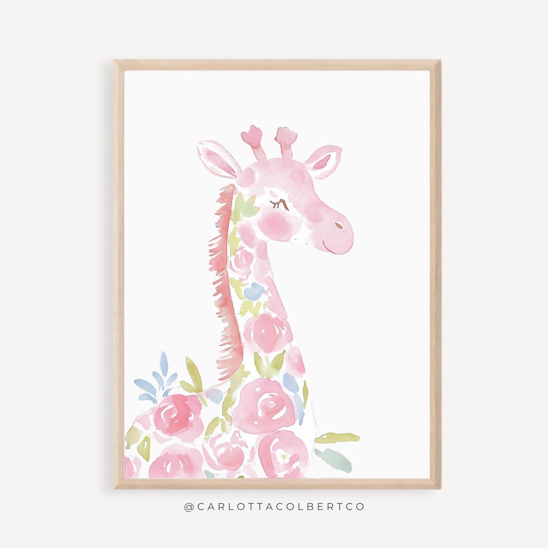 Safari Animal Giraffe Print, Pink Girl Nursery, Floral Nursery Art ...