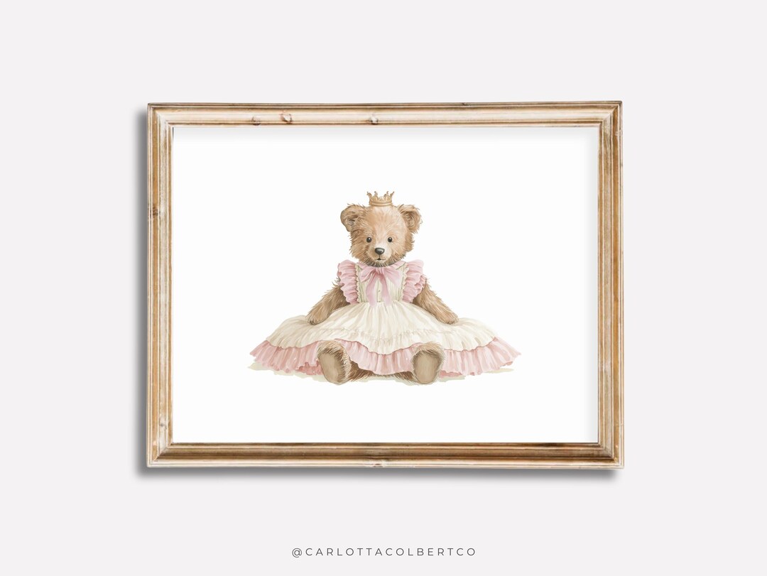 Teddy Bear Princess Print, Pink Princess Nursery Art, Fairytale Nursery ...