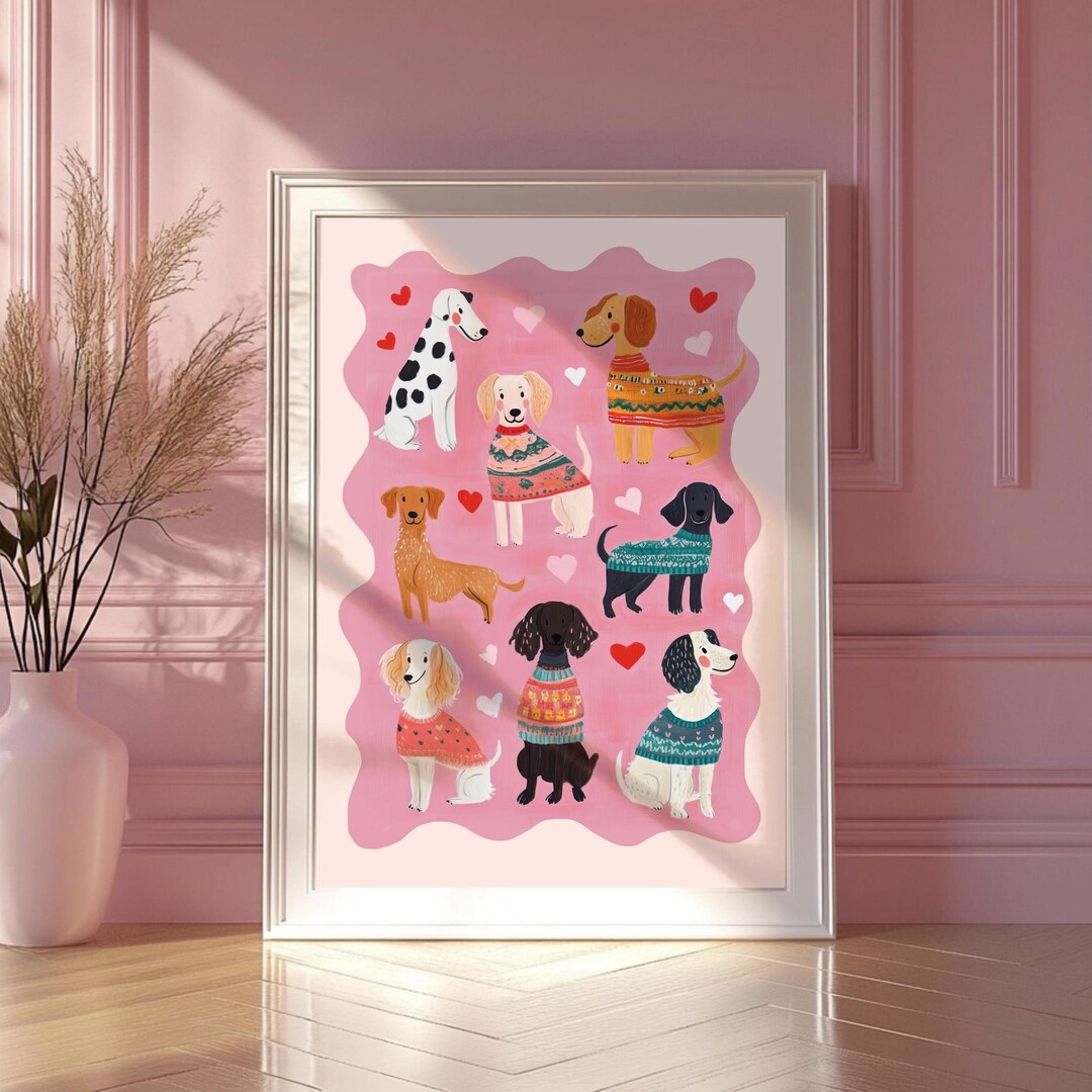 Pink Dog Painting Dog Person Poster Kitsch Eesthetic Pink Nursery Kids ...
