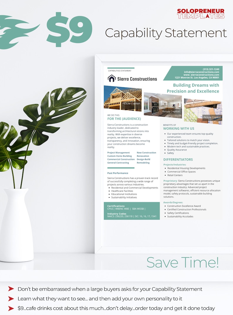 Printable Capability Statement Template, Canva File to Prep for ...