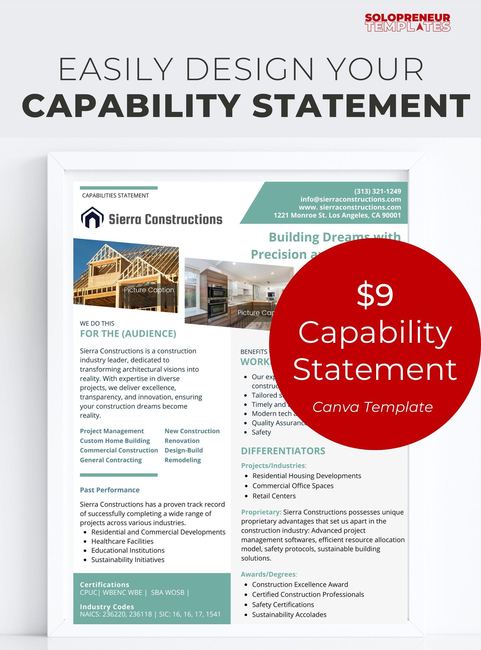 Printable Capability Statement Template, Canva File to Prep for ...