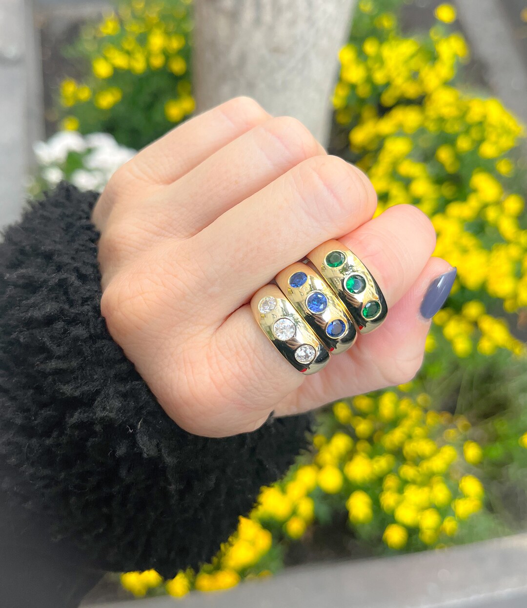 Gypsy Dome Ring Statement Band Rings Crystal Stone Rings Stackable Dome ...