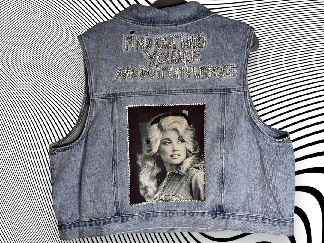 Dolly Parton-inspired Denim Jacket With Iron-on Transfer, Rhinestone ...