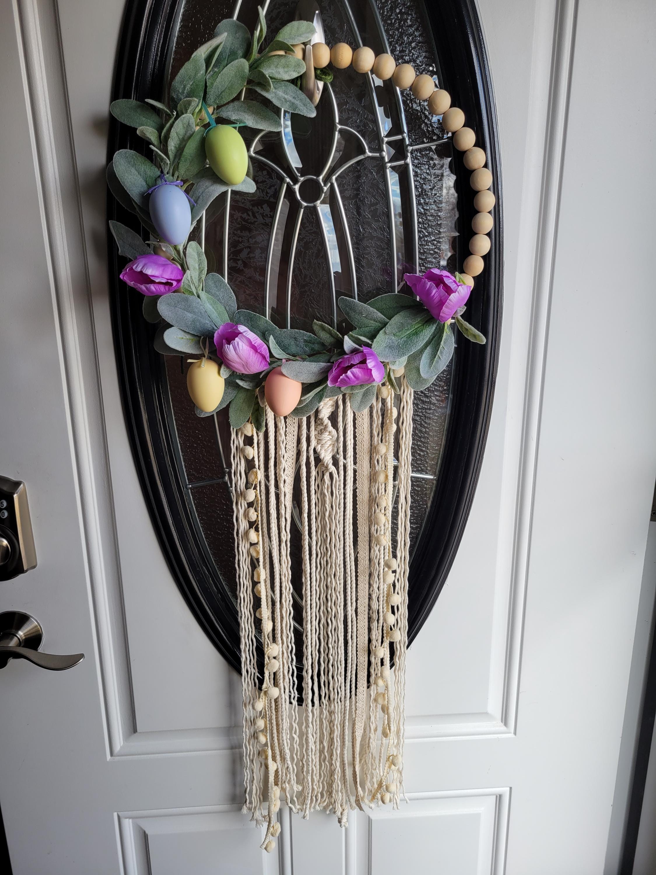 Macrame Beaded Wreath With Flowers - Etsy