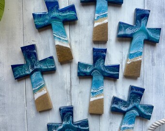 Resin Cross, Coastal Cross, Ocean Wave Cross, Christian Gift, Cross ...