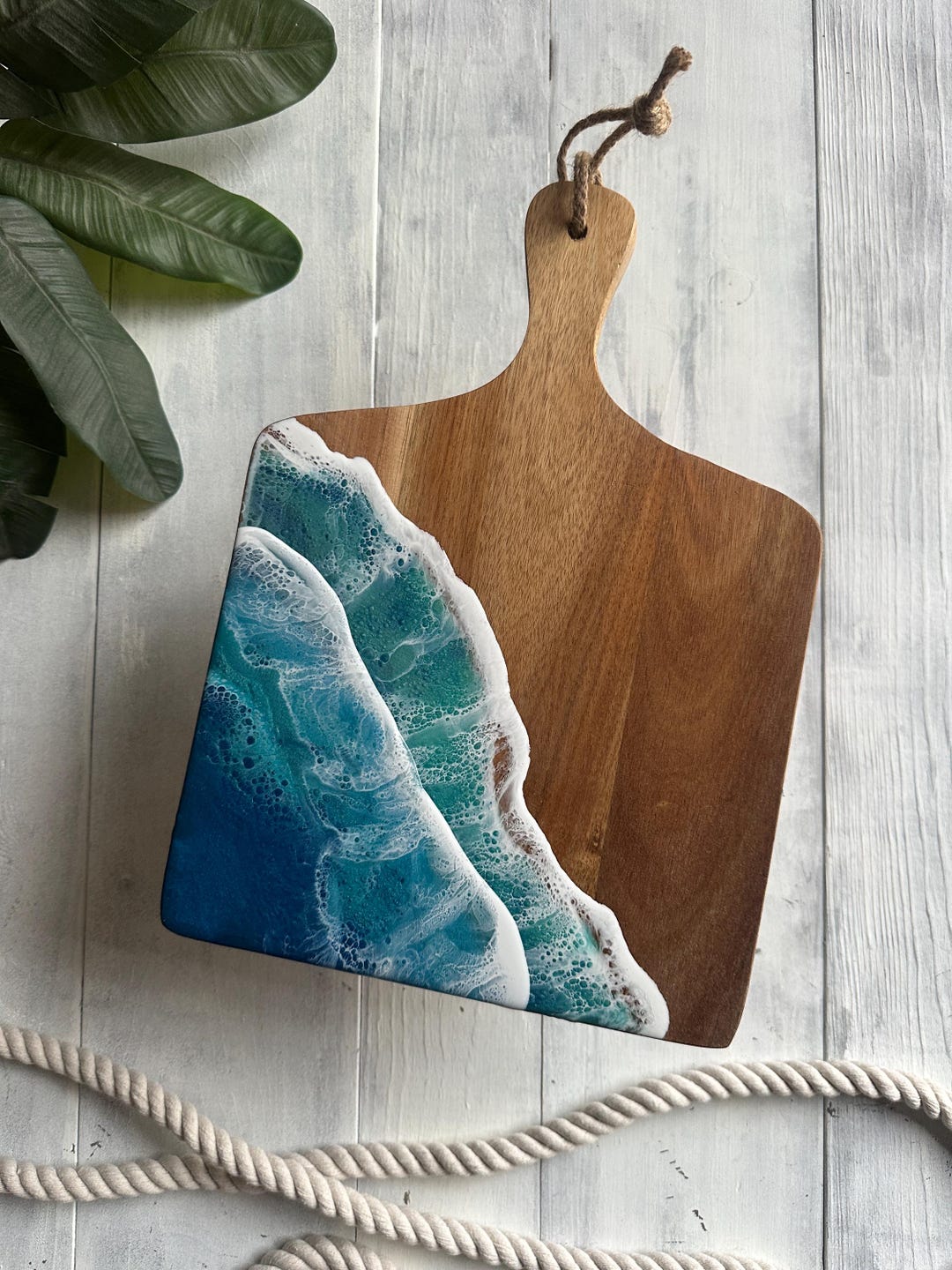 Natural Wood Ocean Wave Cutting Board With Handle, Epoxy Resin Wave ...