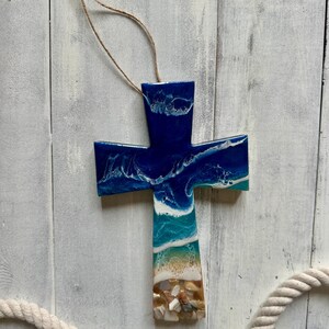 Resin Cross, Coastal Cross, Ocean Wave Cross, Christian Gift, Cross ...