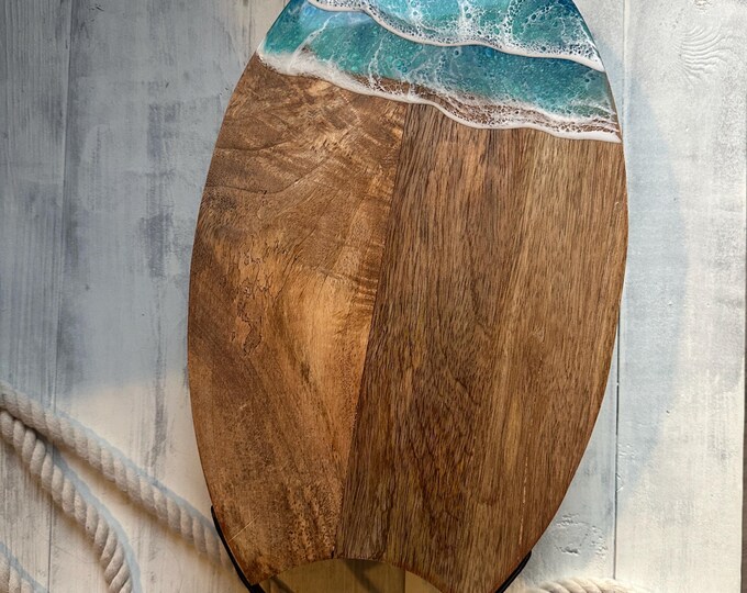 Oval Ocean Wave Wood Cutting Board With Handle, Realtor Gift, Epoxy ...