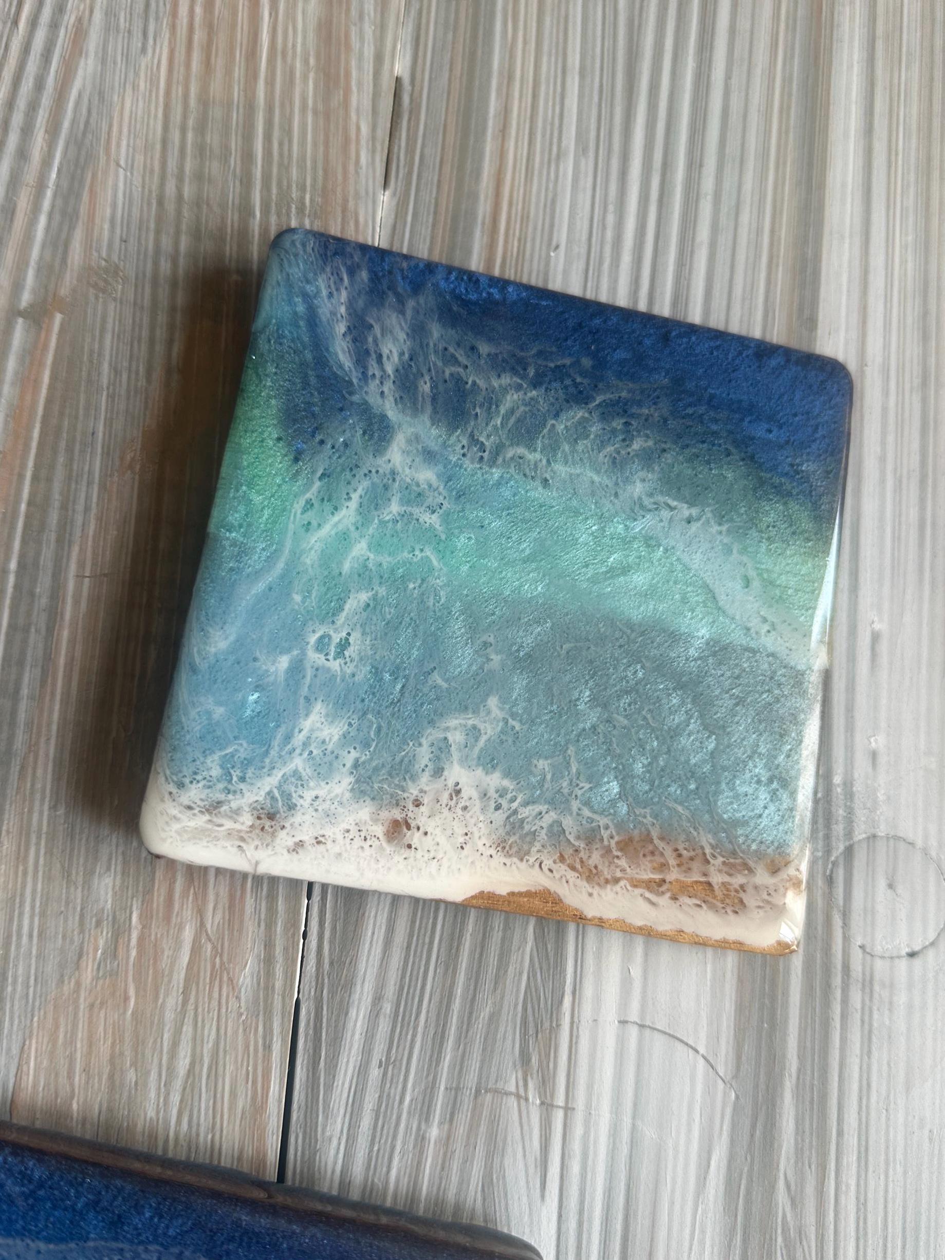 Blue Teal Ocean Wave Drink Coasters set of 4 Table Coasters, Unique ...