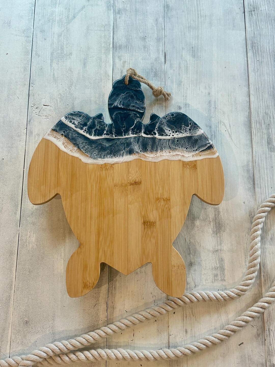 Handmade Baby Sea Turtle Bamboo Cutting Board, Resin Ocean Wave - Etsy