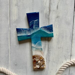 Resin Cross, Coastal Cross, Ocean Wave Cross, Christian Gift, Cross ...