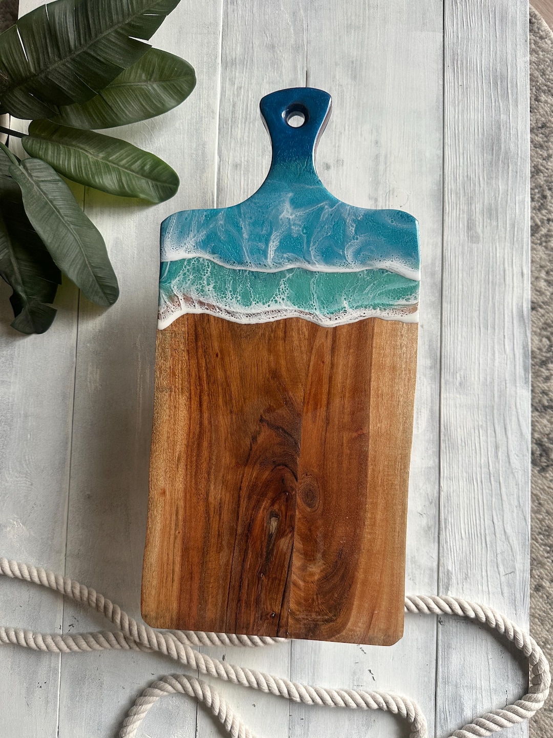 Gorgeous Large Acacia Wood Ocean Wave Cutting Board With Handle, Mother ...