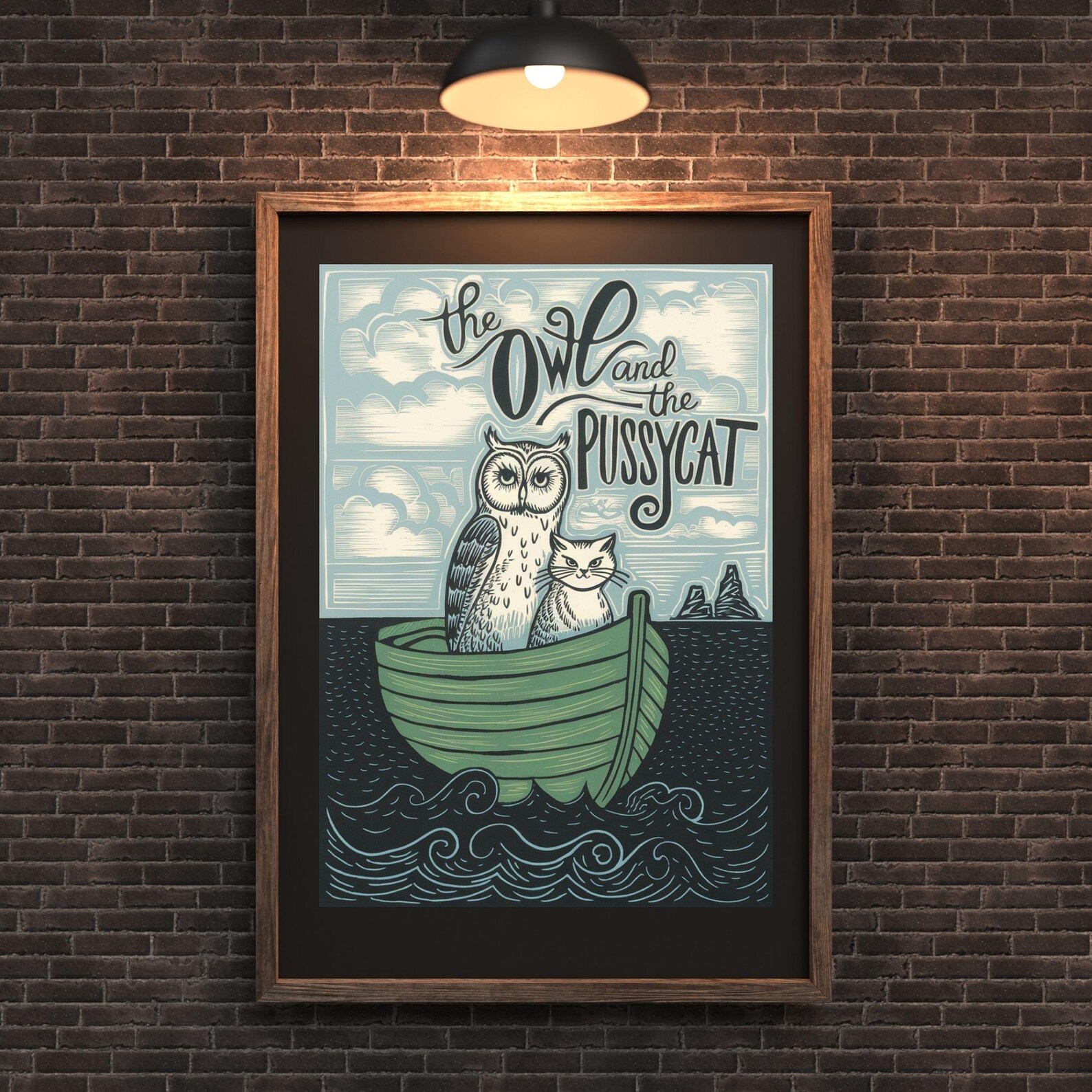 Owl and the Pussycat Print: Nursery Rhyme Linocut Wall Art - Etsy