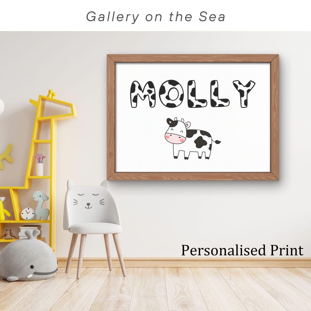 Personalised Cow Print Name Wall Art – Cute Cow Nursery Print – Custom ...