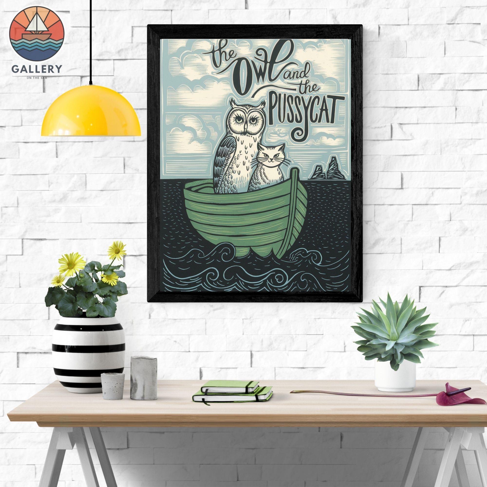 Owl and the Pussycat Print: Nursery Rhyme Linocut Wall Art - Etsy