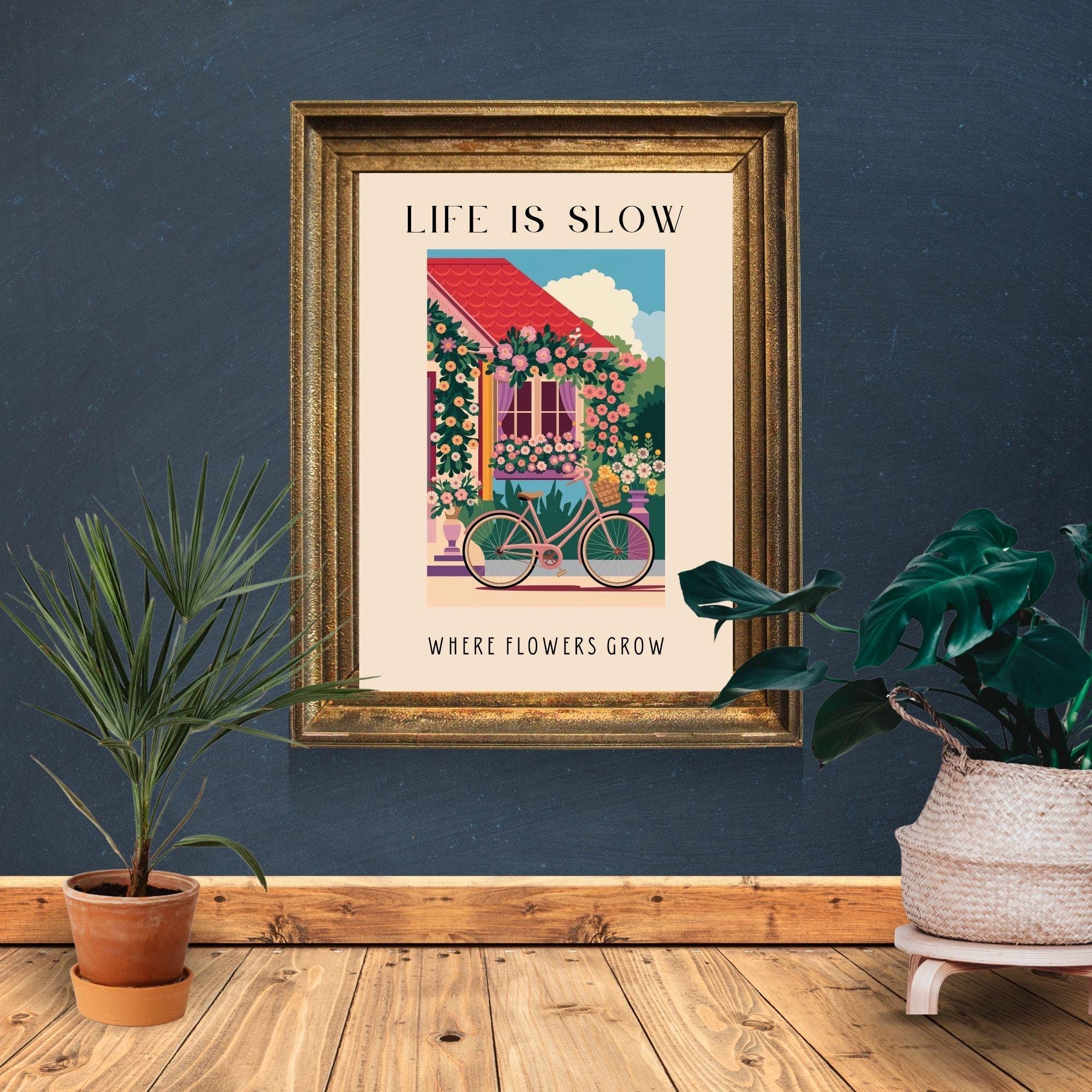 Matisse Inspired Flower Cottage Poster, Charming Wall Art With Pink ...