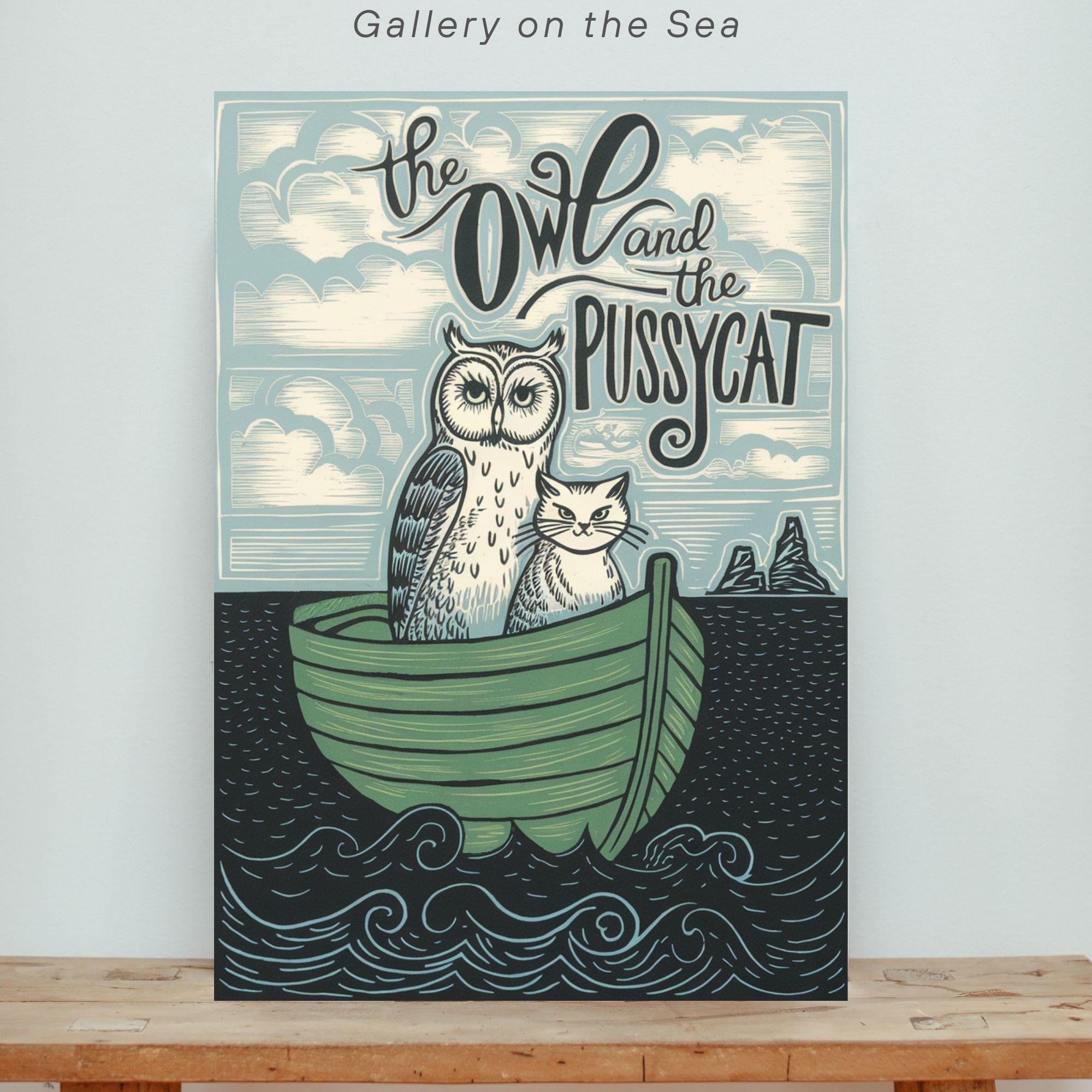 Owl and the Pussycat Print: Nursery Rhyme Linocut Wall Art - Etsy