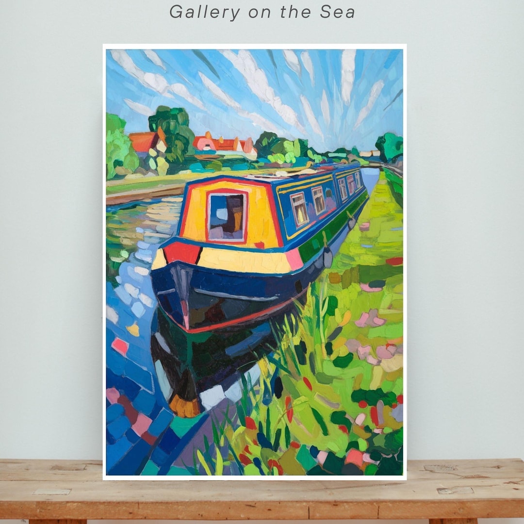 Summer Narrowboat Wall Art – Vibrant Canal Boat Print, Colorful ...