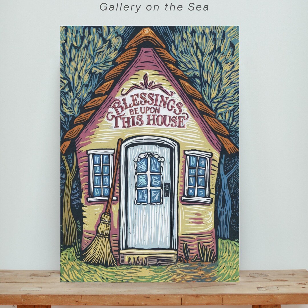 Cozy Cottage Poster, Cottagecore Linocut Inspired Wall Art ...