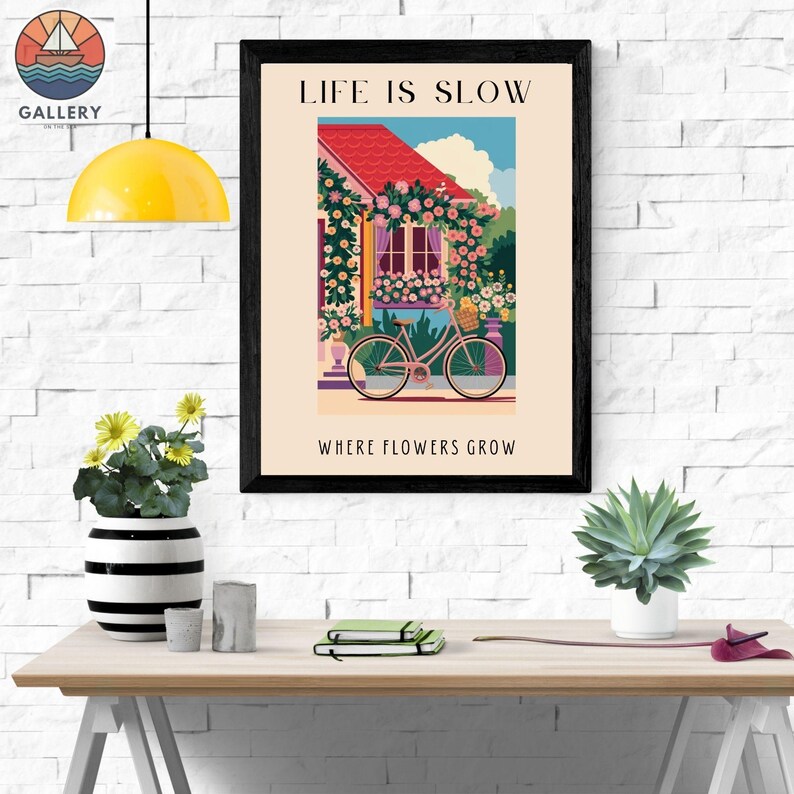 Matisse Inspired Flower Cottage Poster, Charming Wall Art With Pink ...