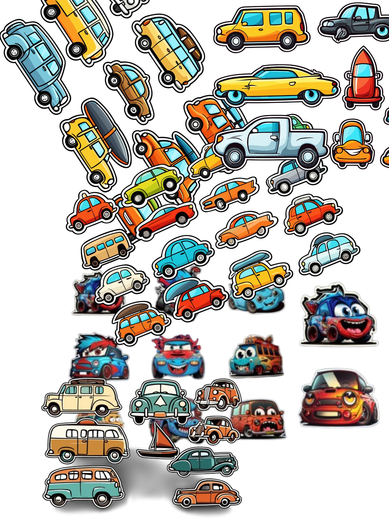 5 Car Sticker Sheets Bundle L 54 Vintage Car Stickers L Hand Drawn Car ...