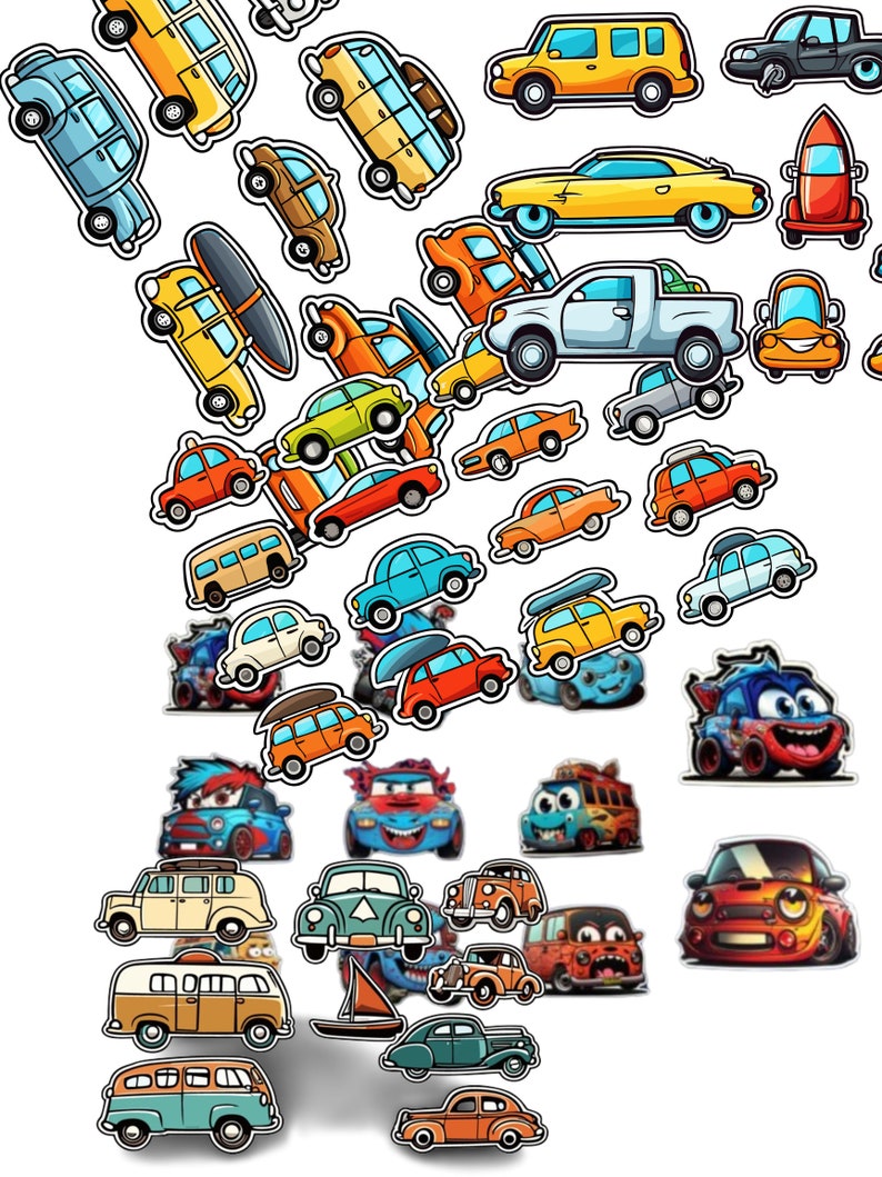 5 Car Sticker Sheets Bundle L 54 Vintage Car Stickers L Hand Drawn Car ...