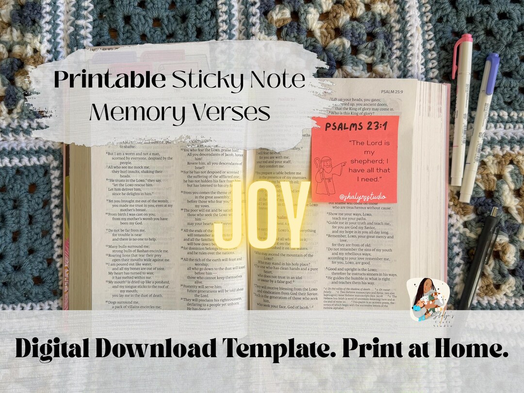 Printable Memory Verse Sticky Notes Template: Joy and Happiness Verses ...