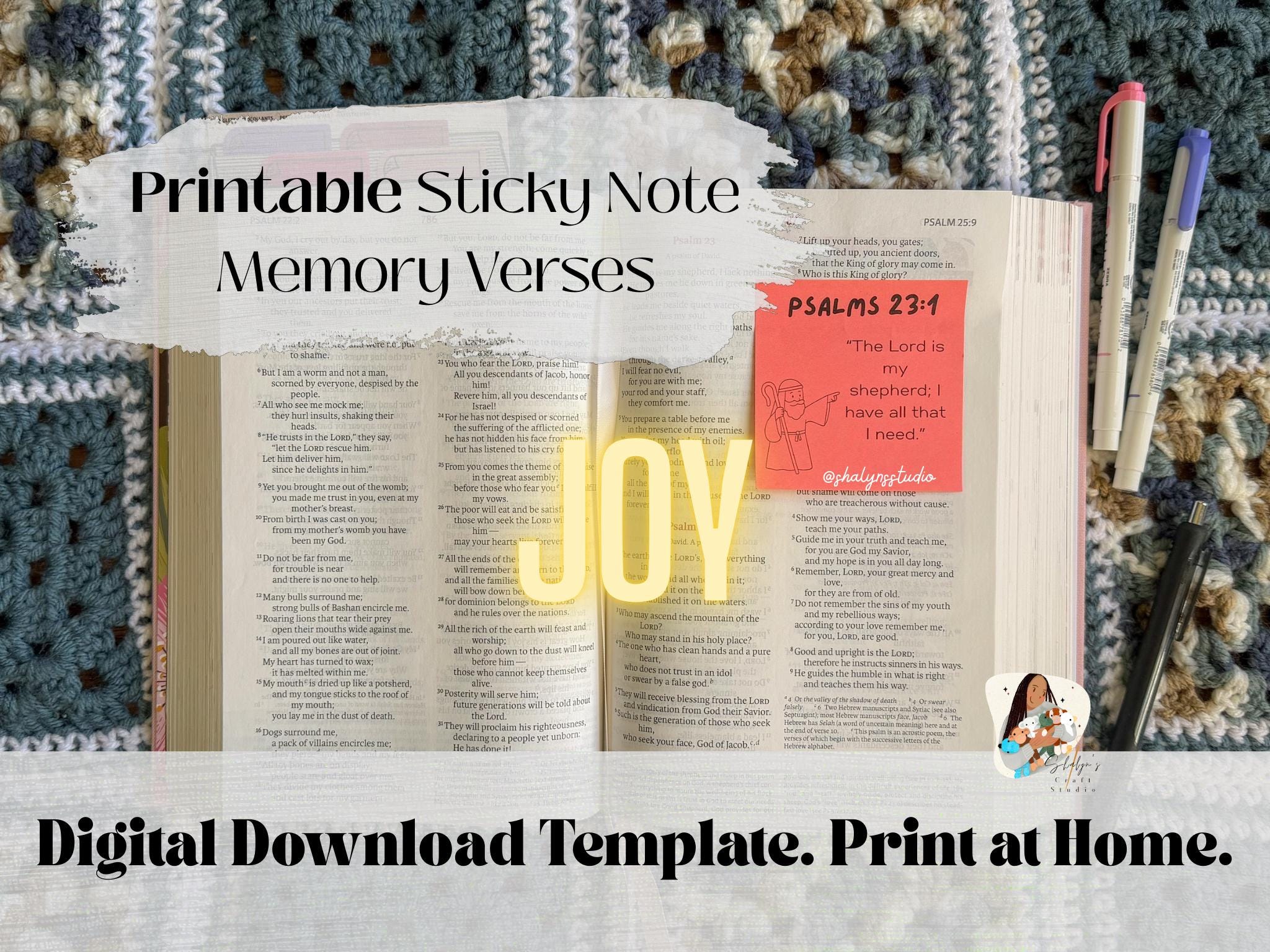 Printable Memory Verse Sticky Notes Template: Joy and Happiness Verses ...