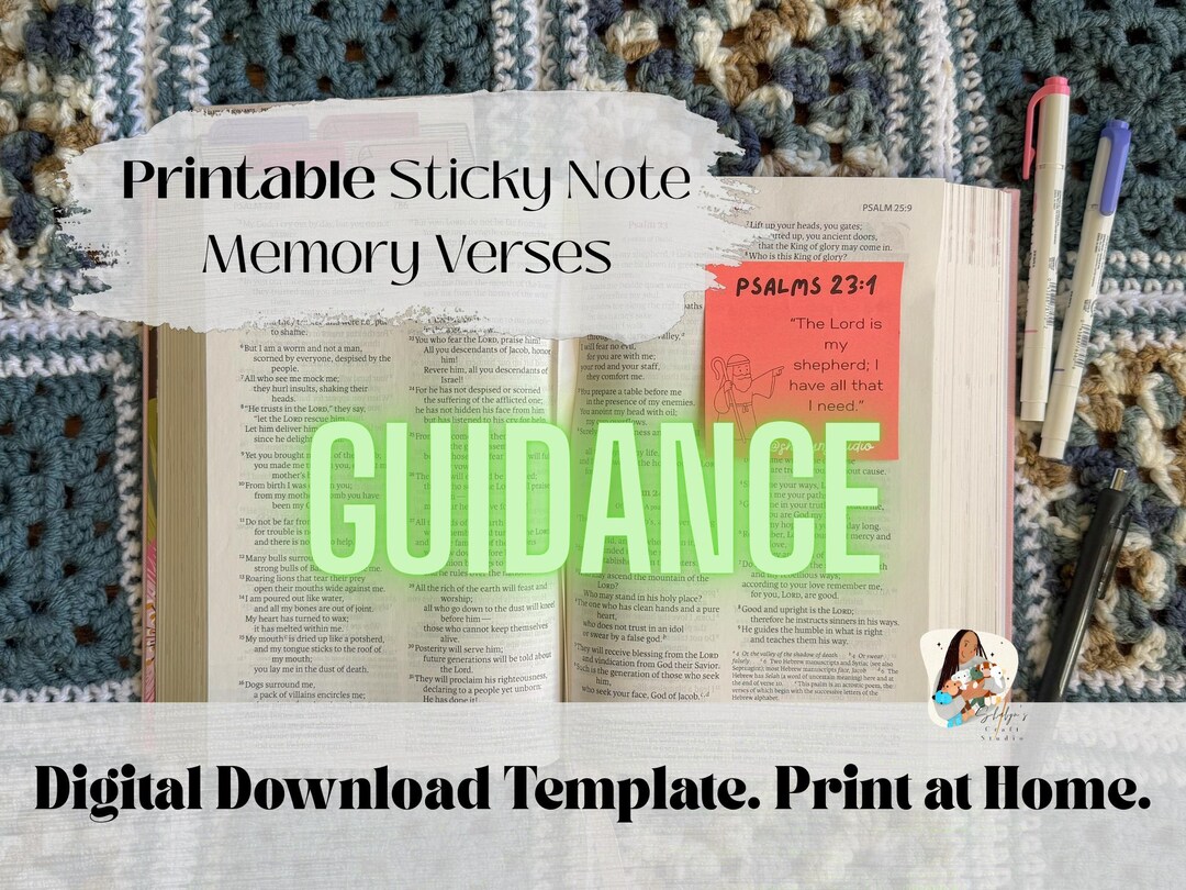 Printable Memory Verse Sticky Notes Template: Guidance and Direction ...