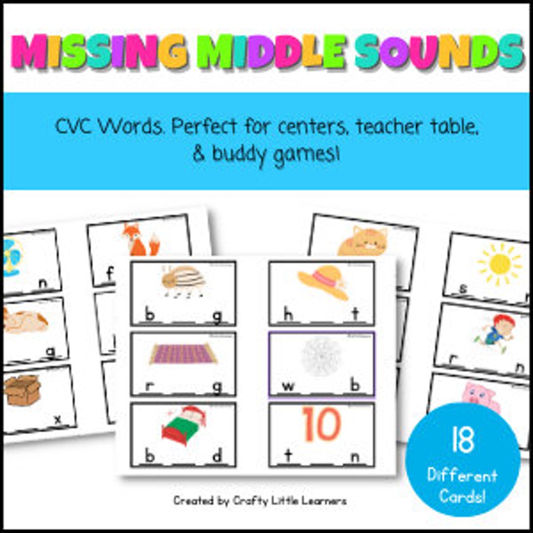 CVC Missing Middle Sounds Phonics Activities for Kindergarten Phonics ...
