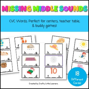 CVC Missing Middle Sounds Phonics Activities for Kindergarten Phonics ...