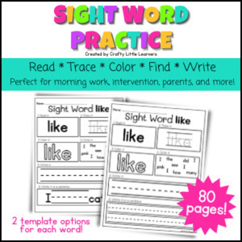 Sight Word Practice Read Trace Color Write No Prep 80 Activity Pages ...