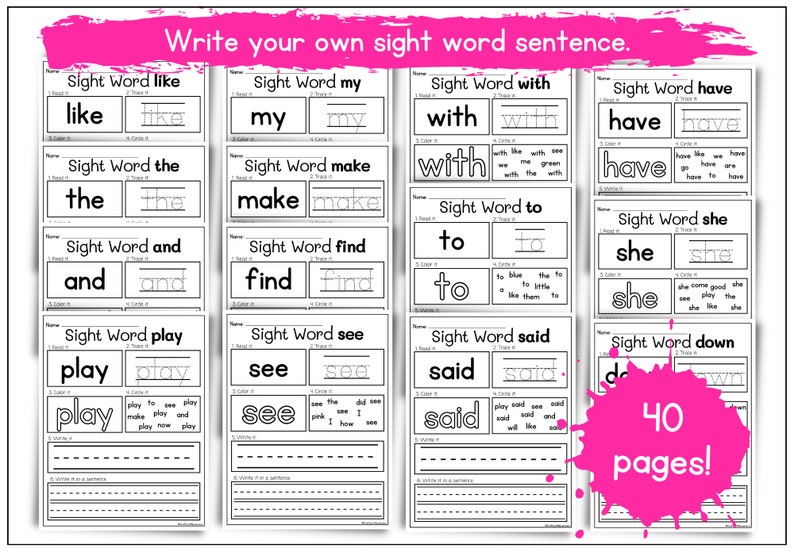 Sight Word Practice Read Trace Color Write No Prep 80 Activity Pages ...