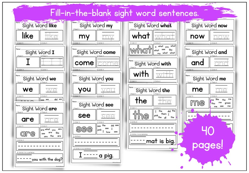 Sight Word Practice Read Trace Color Write No Prep 80 Activity Pages ...