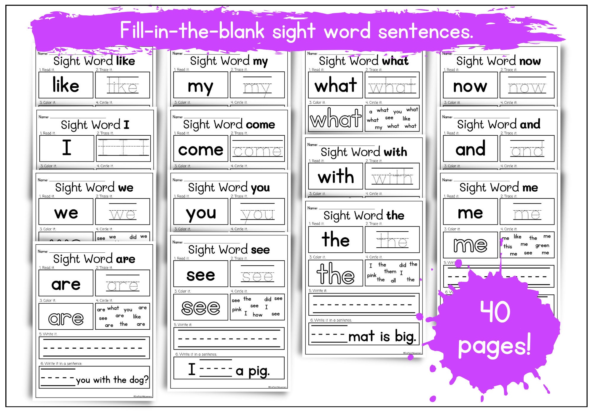 Sight Word Practice Read Trace Color Write No Prep 80 Activity Pages ...