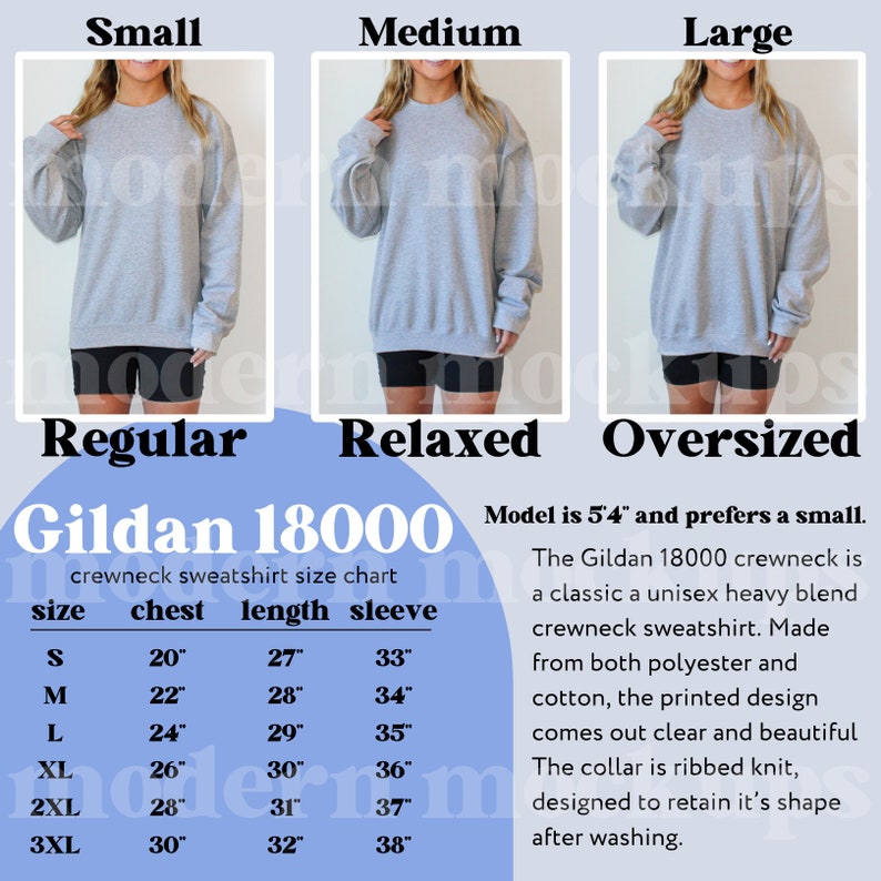 Gildan 18000 Size Chart, Size Chart Mockup, Sweatshirt Mockup ...