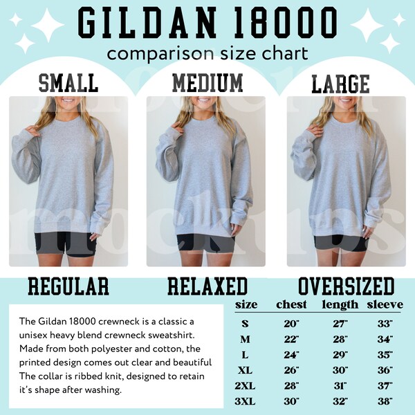 Gildan 18000 Size Chart, Size Chart Mockup, Sweatshirt Mockup ...
